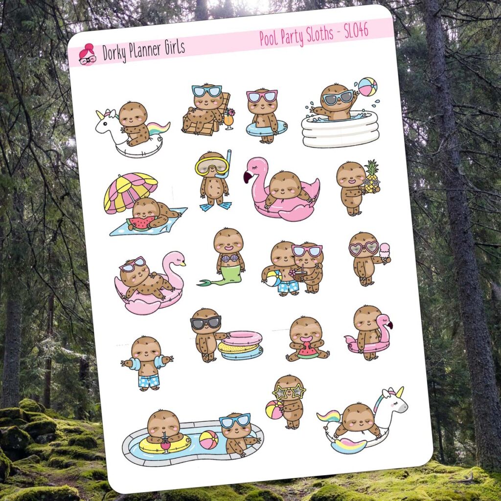 Pool Party Sloths Planner Stickers – Dorky Planner Girls